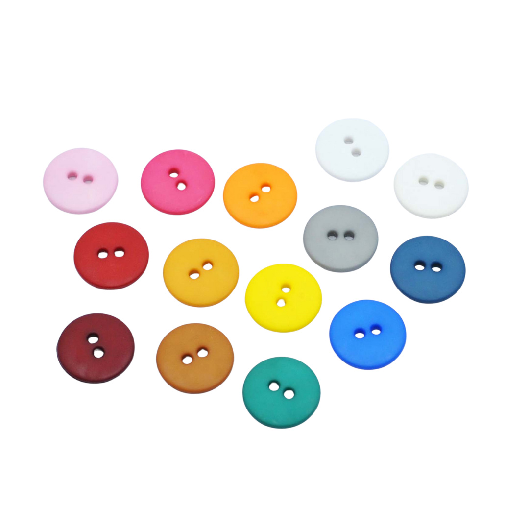 Plain Matte 15mm 2-Hole Buttons - Assorted Colours – Fabrications Ottawa