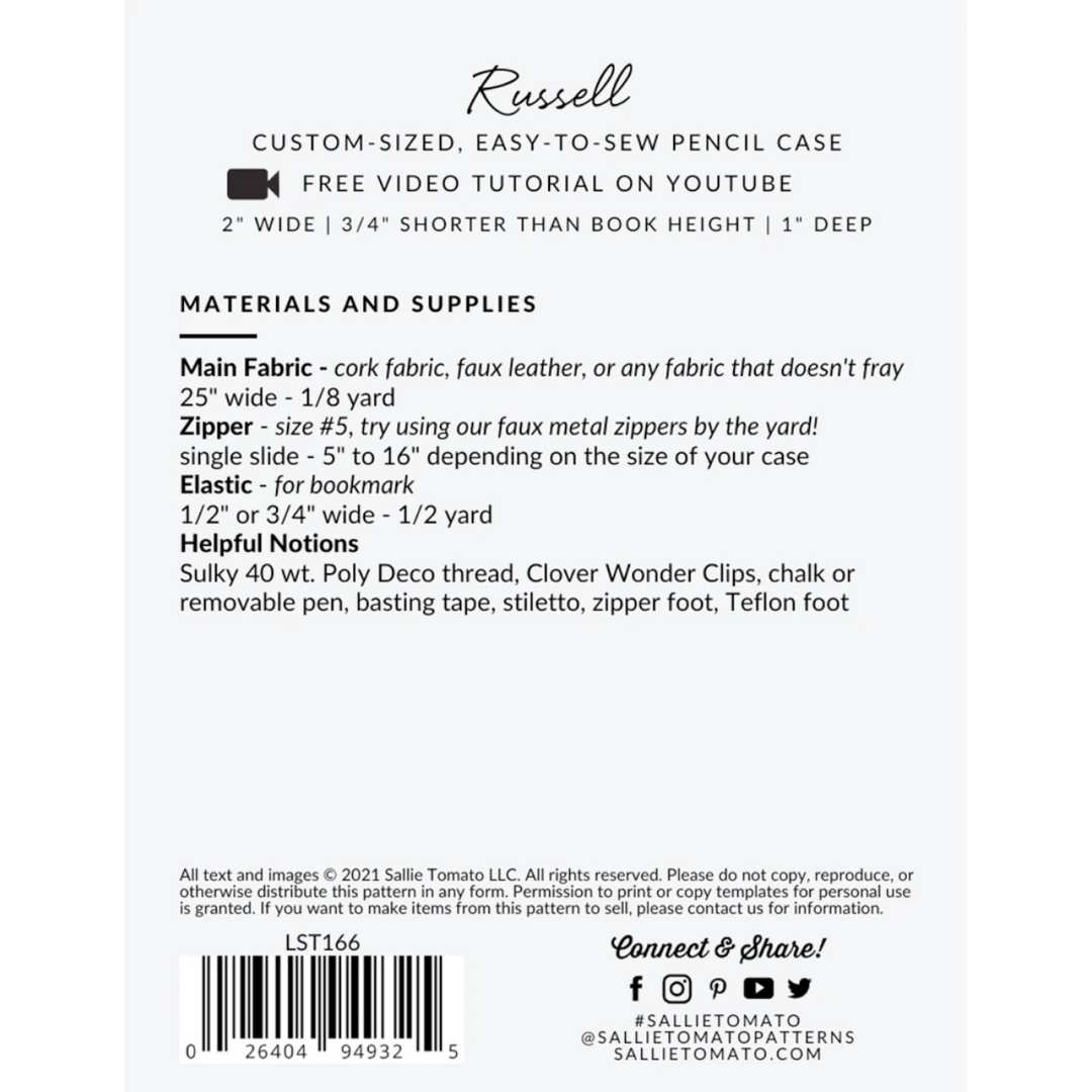 Sallie Tomato Russell Pencil Case Pattern – Fabrications Ottawa