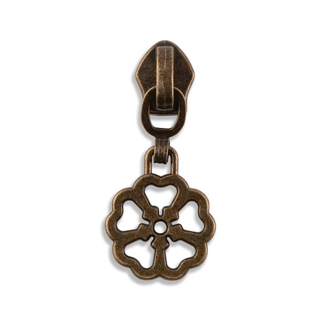 #5 Antique Brass Flower Zipper Pull - 6 per pkg – Fabrications Ottawa